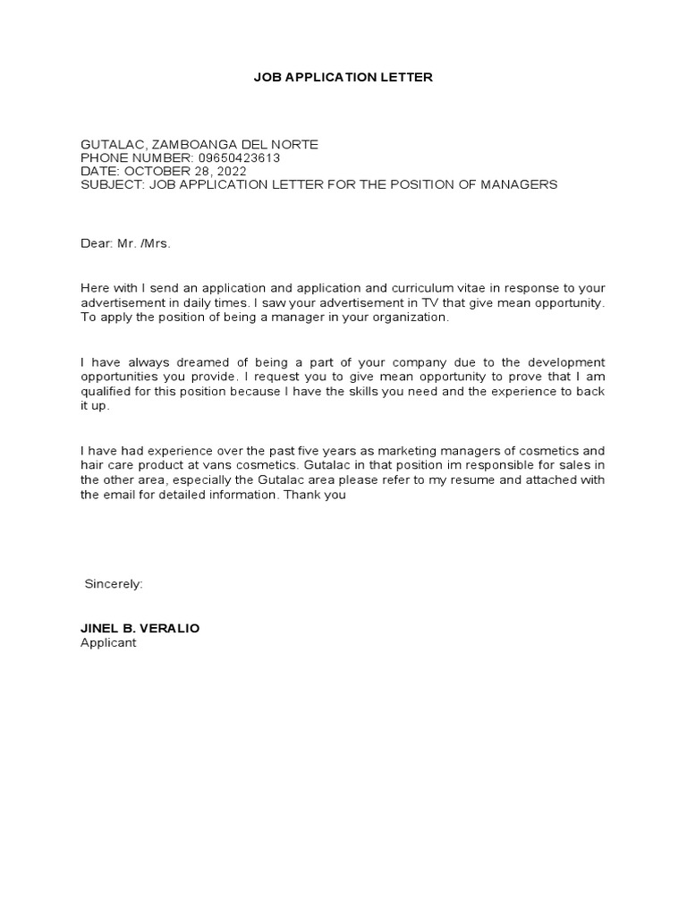 Job Application Letter | PDF