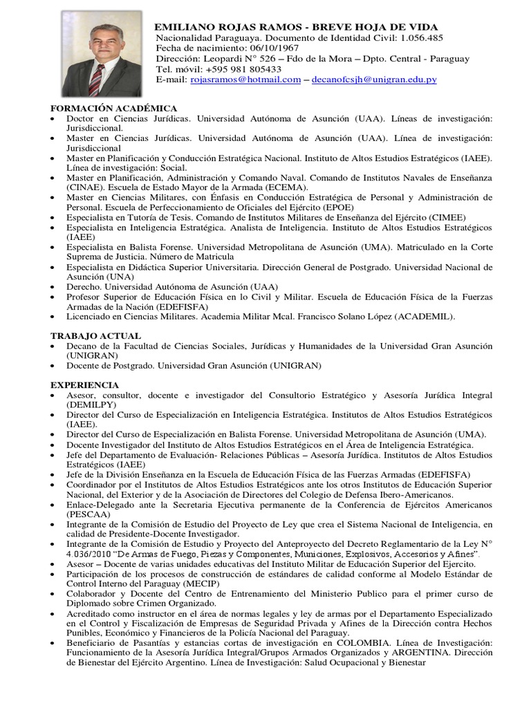 Hoja de Vida de Emiliano Rojas Ramos | PDF | Universidad | Militar