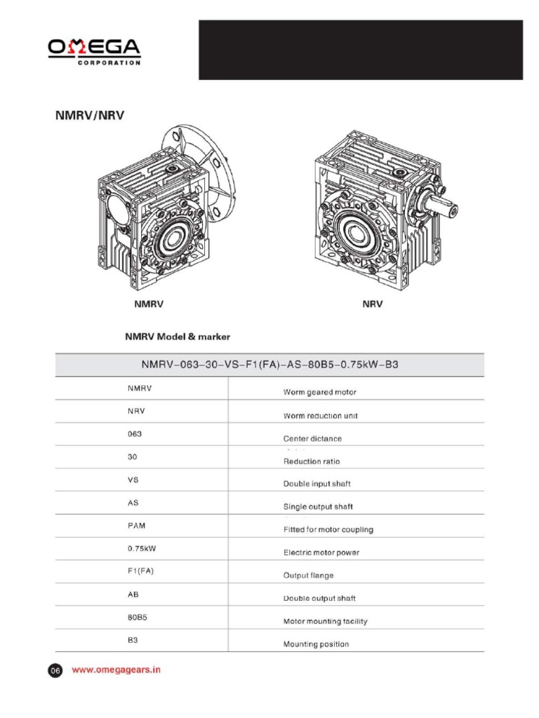 Omega NMRV Gearbox Catalog | PDF