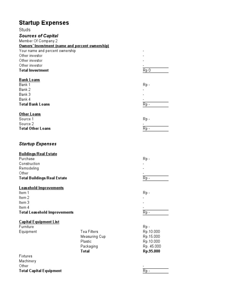 Startup Expenses | PDF | Expense | Banks