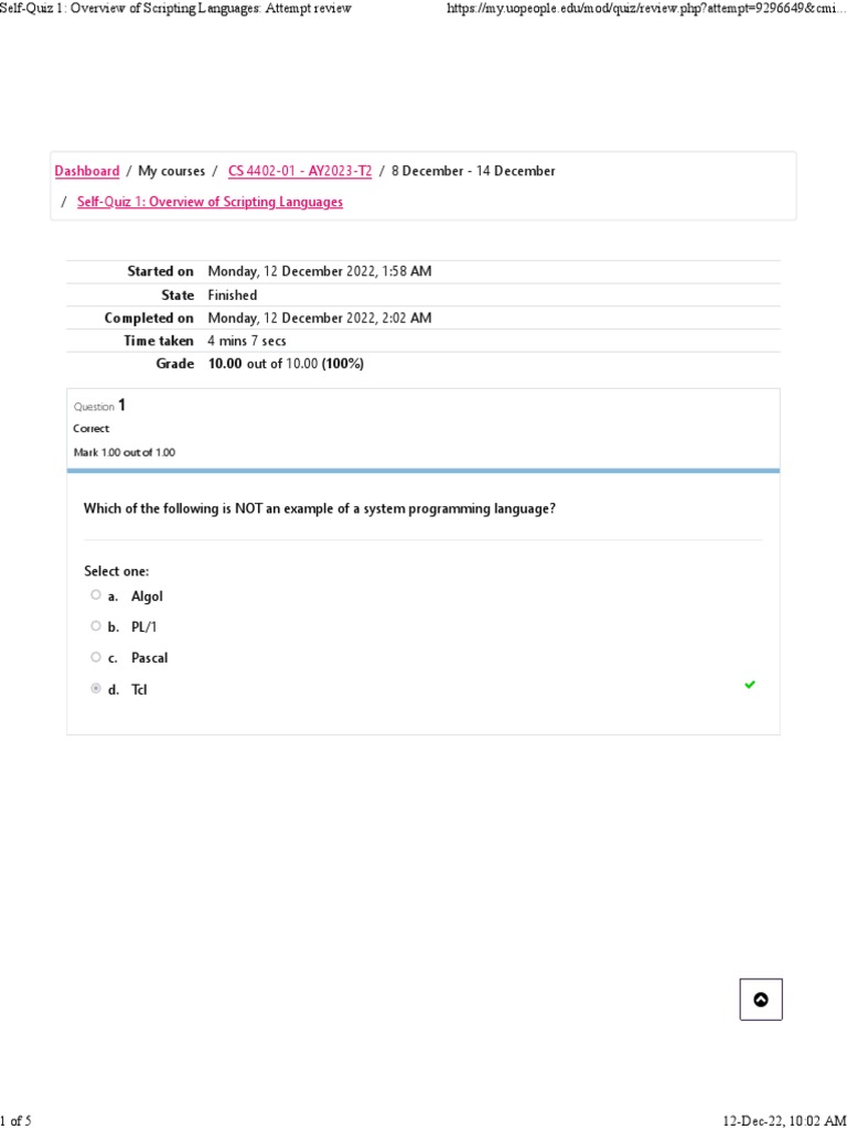 Self-Quiz 1 Overview of Scripting Languages Attempt Review | PDF ... Self-Quiz 1 Overview of Scripting Languages Attempt Review | PDF ...