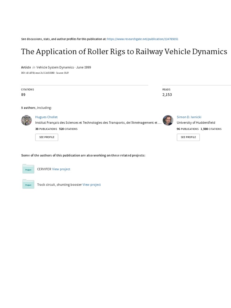 The Application of Roller Rigs To Railway Vehicle Dynamics-Jaschinski-Chollet-Iwnicki | PDF ...