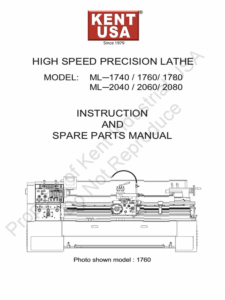 Kent USA ML 1740 2080 Lathe Manual | PDF | Machining | Mechanical ...