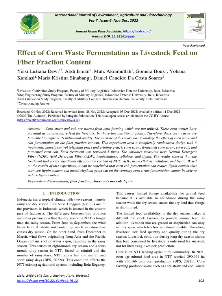 Effect of Corn Waste Fermentation As Livestock Feed On Fiber Fraction ...