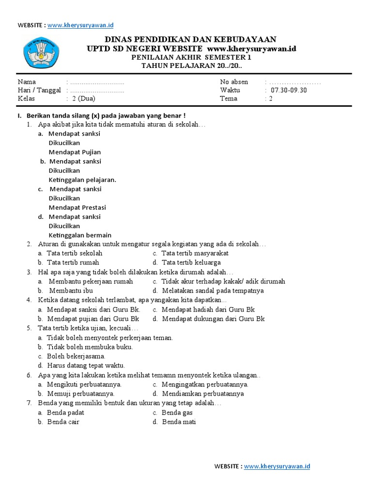 SOAL & Jawaban PAS KLS 2 TEMA 2 Ver. 1 - WEBSITE WWW - Kherysuryawan.id ...