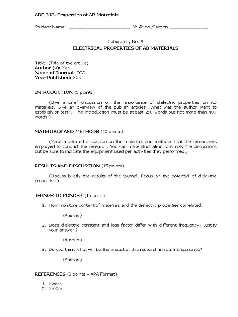 Laboratory 3 ABE 313 Report Format | PDF