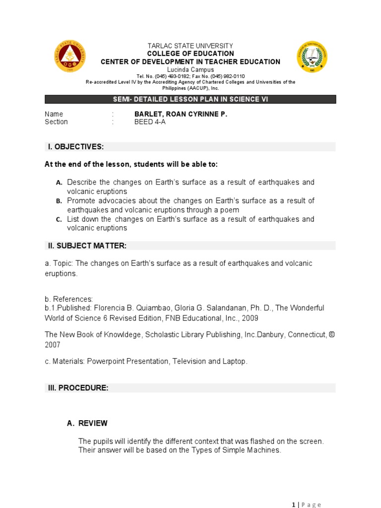 Barlet, Roan Cyrinne P.-Sdlp-Science-Week 7 | PDF | Volcano | Volcanism