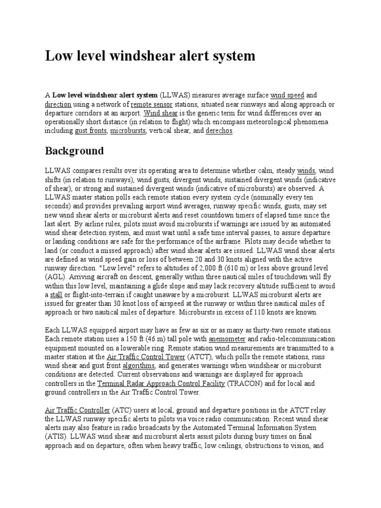 Low Level Windshear Alert System Overview | PDF | Transport Safety ...