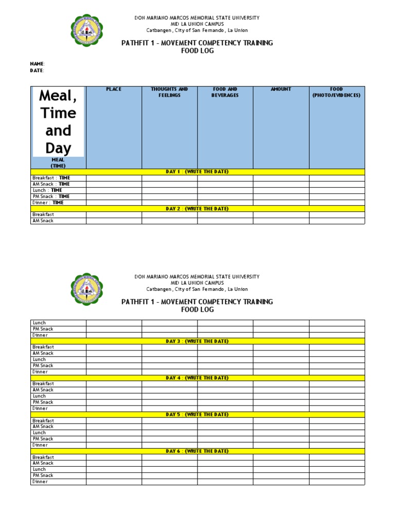 Pathfit 1 Food Log | PDF
