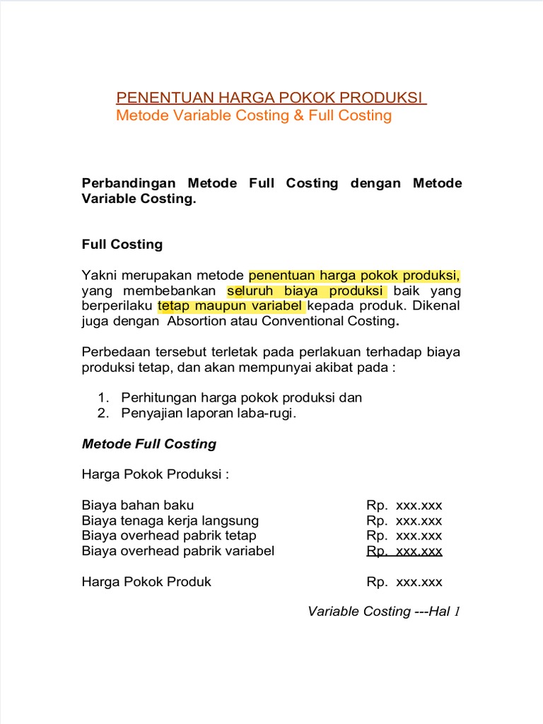 Metode Variable Costing dalam Produksi | PDF
