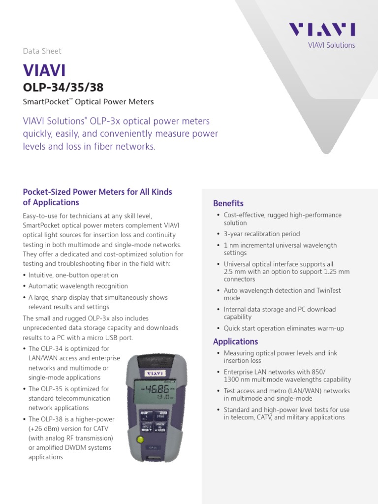 OLP 34-35-38 Smartpocket Datasheet Viavi | PDF | Electronics | Computer ...