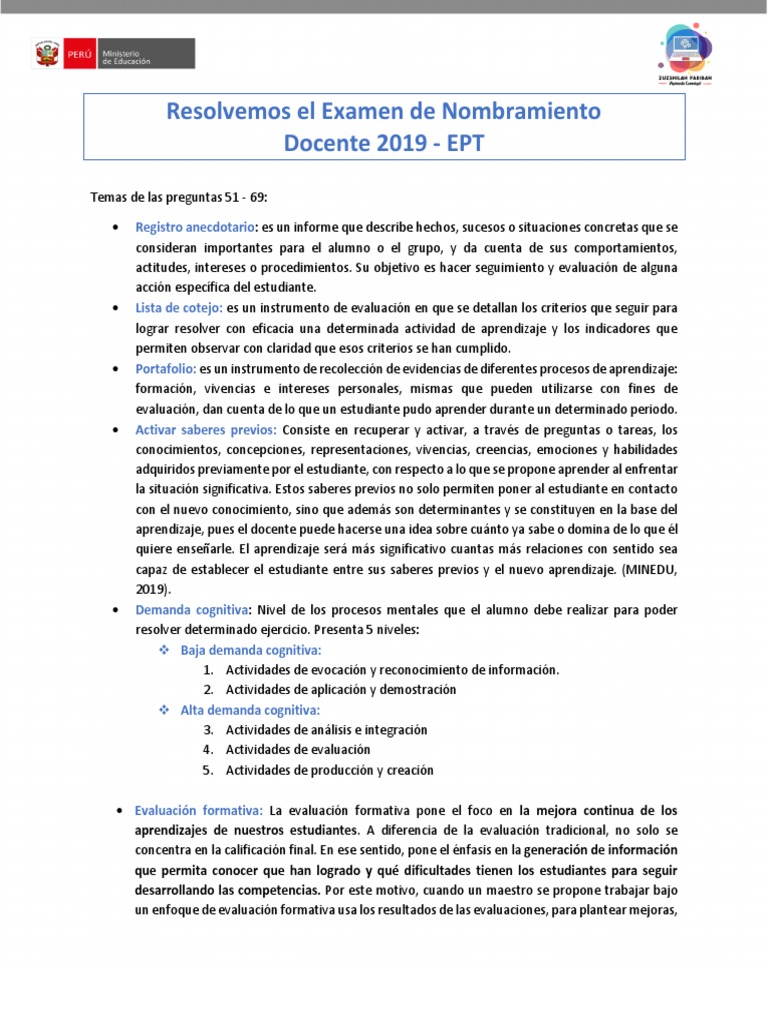 Resolucion Examen de Nombramiento 2019 | PDF | Evaluación | Aprendizaje