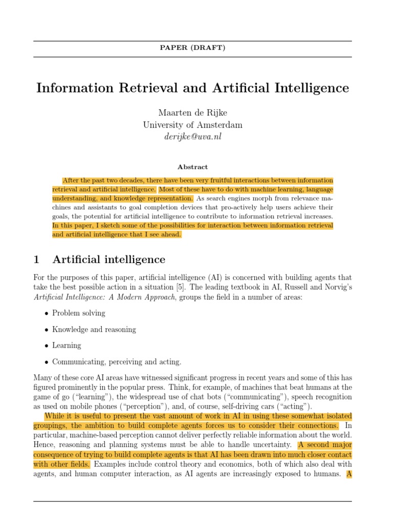 Information Retrieval and Artificial Intelligence. | PDF | Intelligence (AI) & Semantics ...