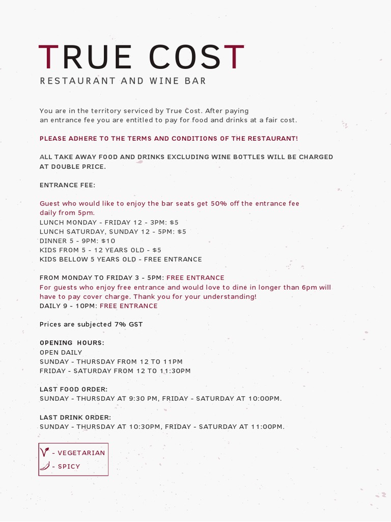 MENU TRUE COST Template | PDF | Martini (Cocktail) | Rose