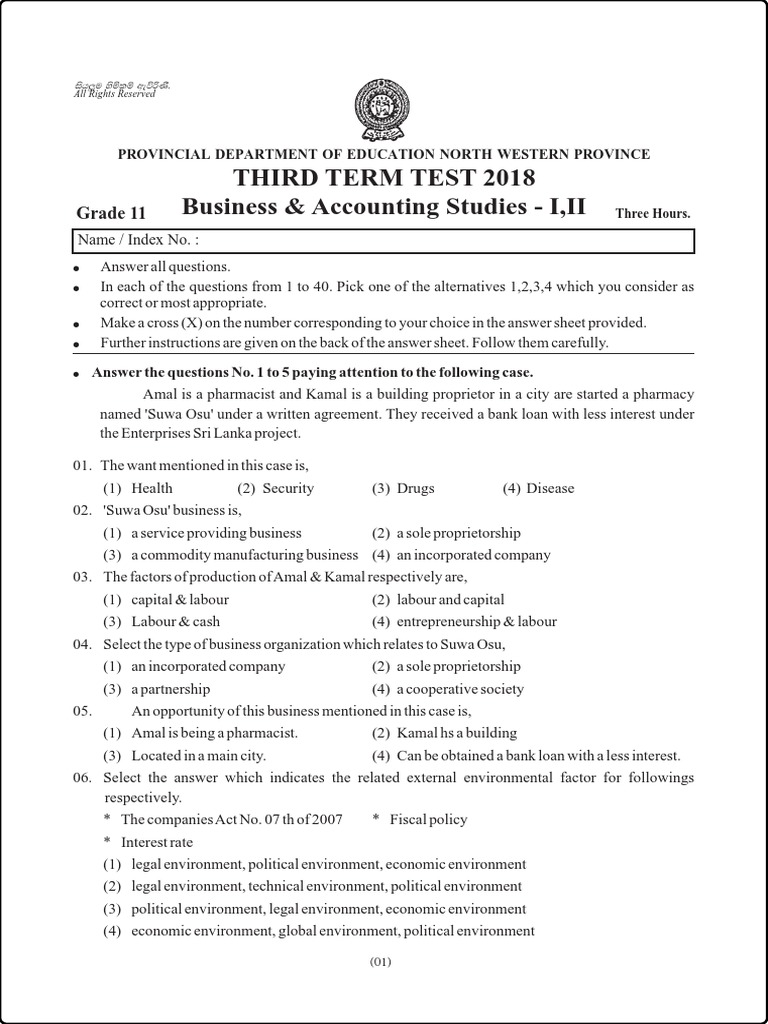 Grade 10 Commerce Test Paper Analysis | PDF | Debits And Credits ...