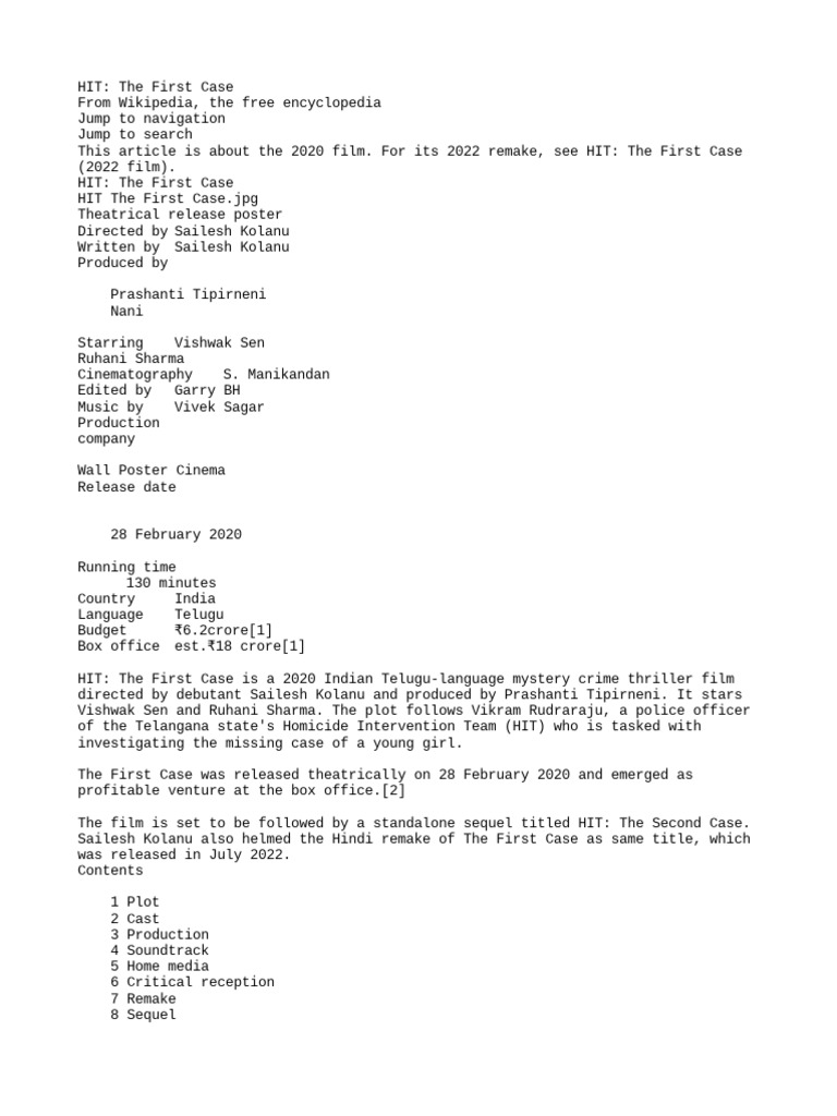 HIT The First Case | PDF | Cinema Of India