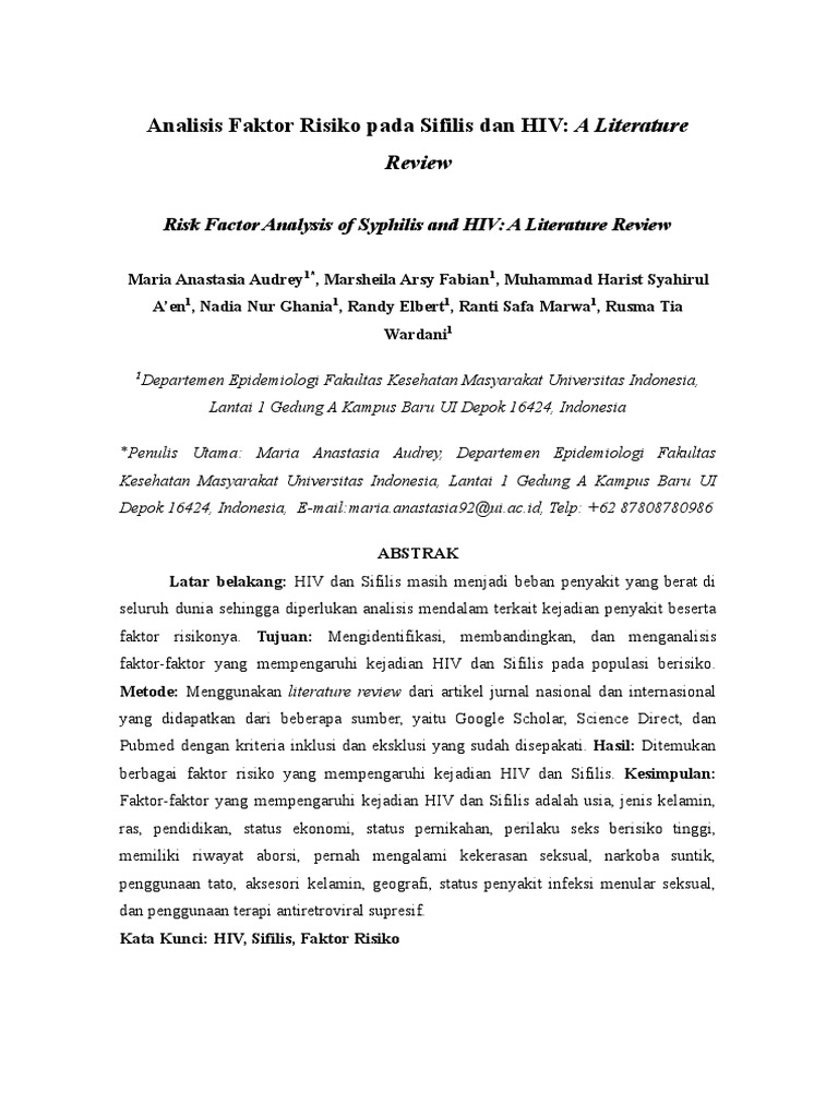 Analisis Faktor Risiko Pada Sifilis Dan HIV: A Literature: Review | PDF