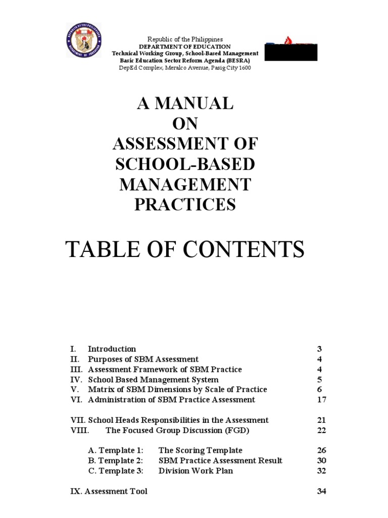 DepEd SBM Assessment Manual | PDF | Teachers | Evidence