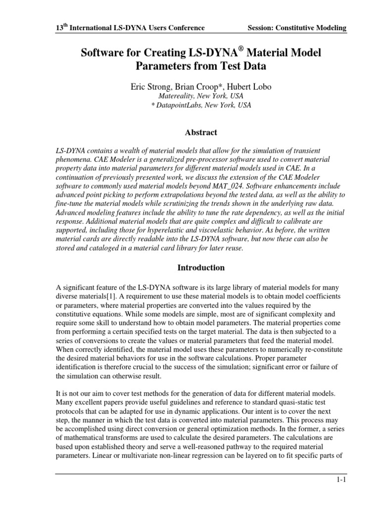 Software For Creating Ls Dyna R Material Model Parameters From Test ...