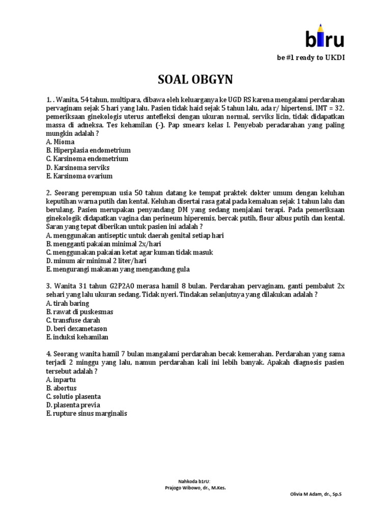 Bank Soal Obgyn | PDF