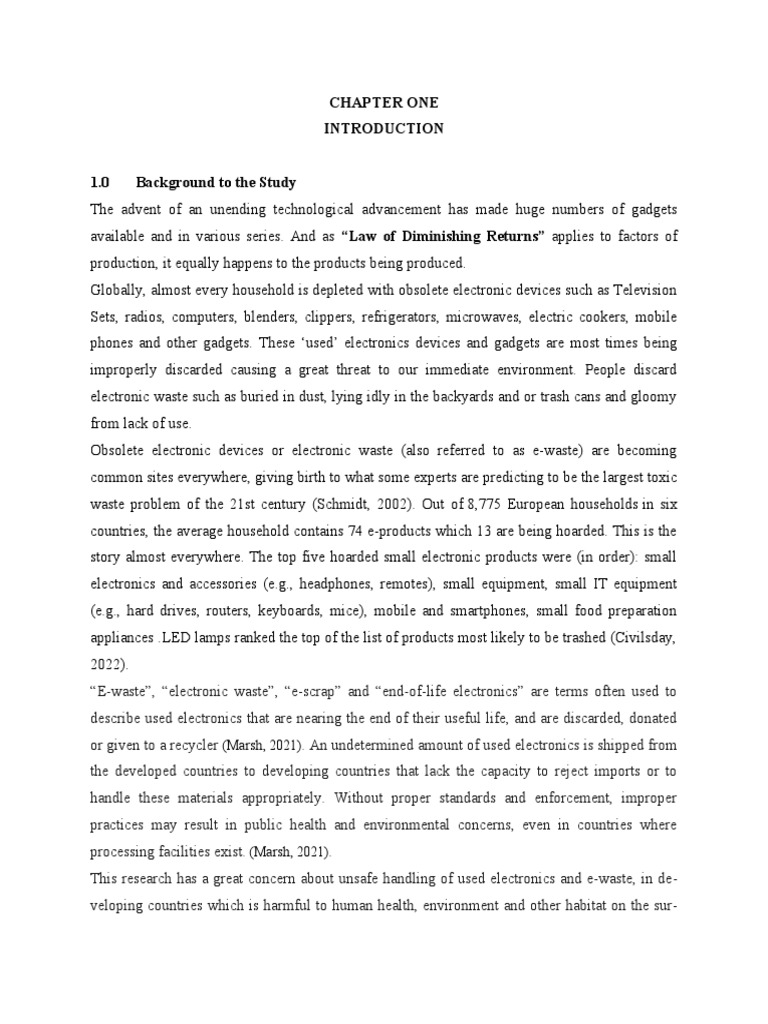 Electronic Waste Project CHAPTER ONE | PDF | Electronic Waste | Recycling