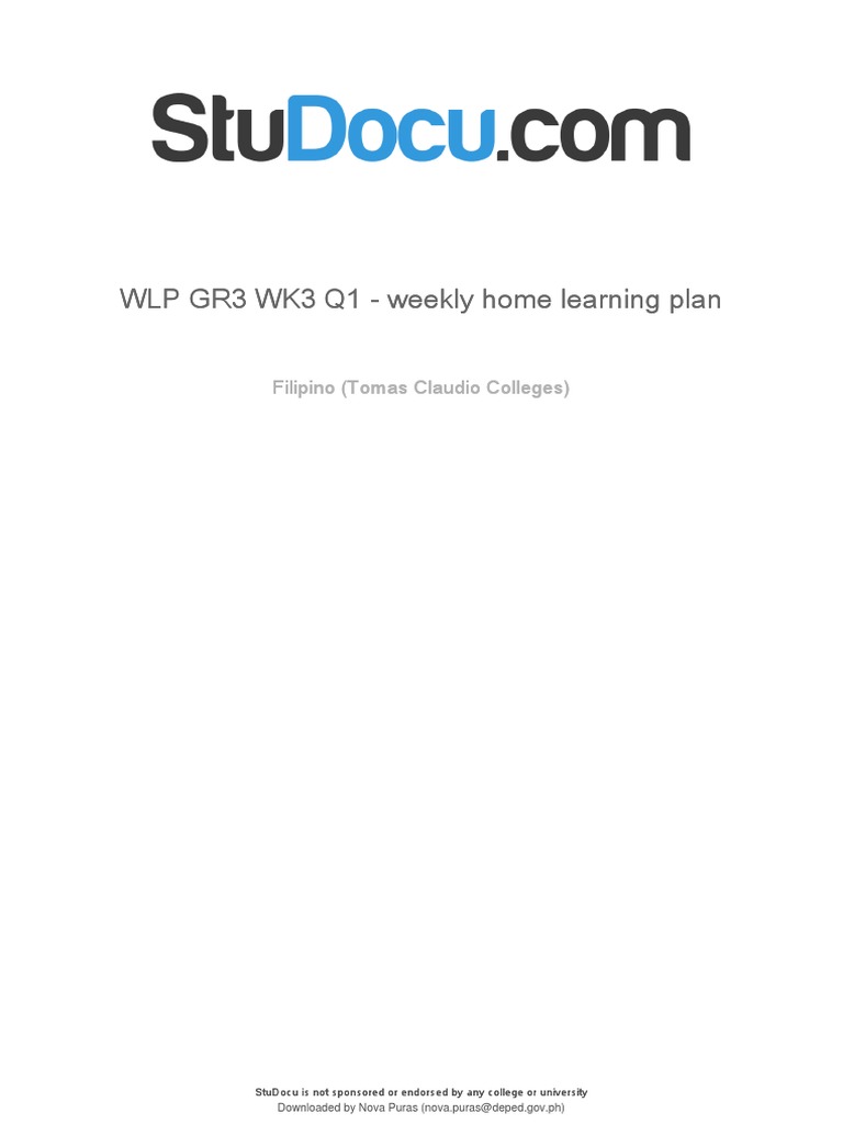 gr3 wk3 q1 Weekly Home Learning Plan | PDF | Learning