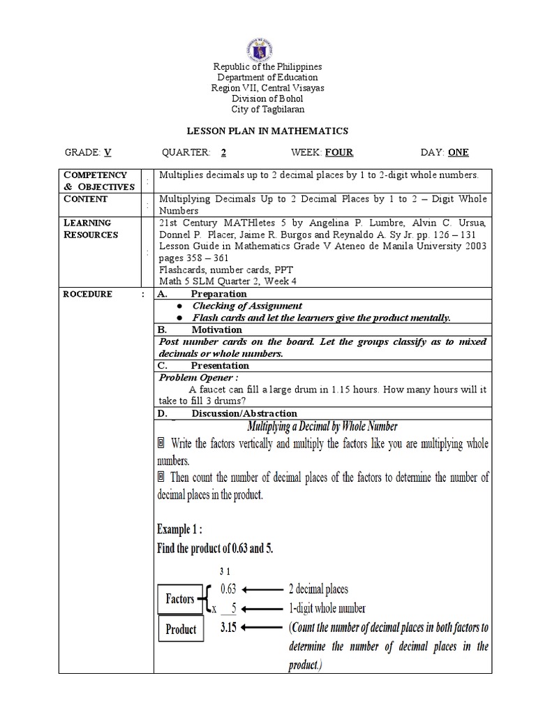 Prototype Math 5 Lesson Plan Q2 Week4 Day1 5 Copy 1 Pdf Mathematics Flashcard