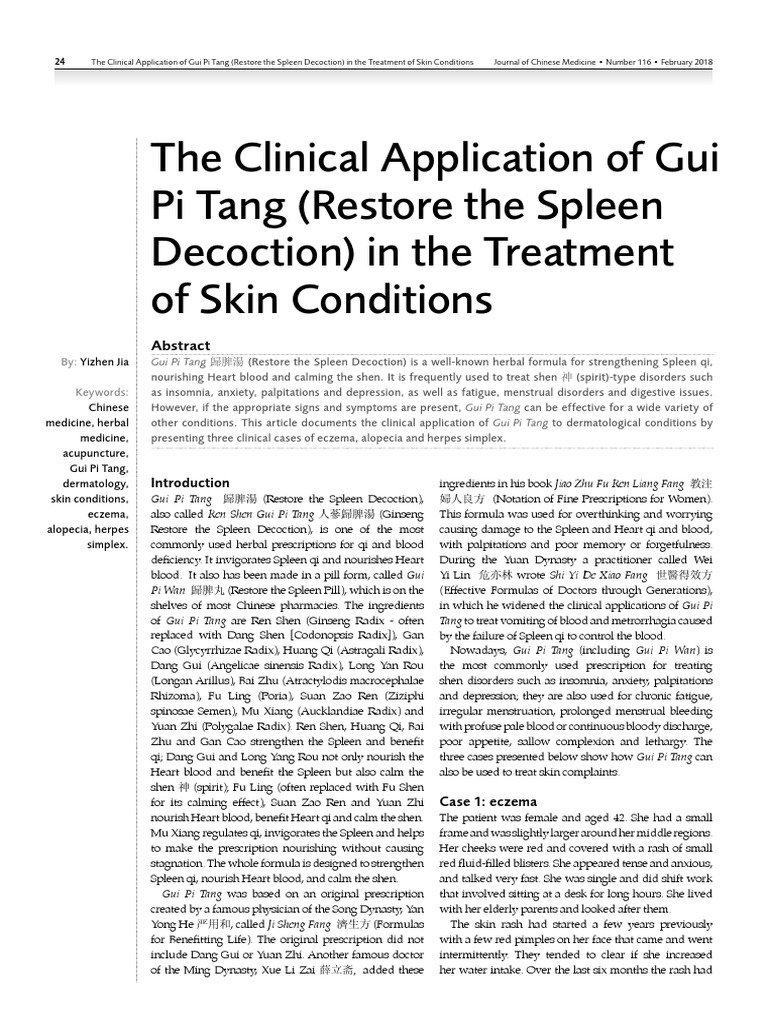The Clinical Application of Gui Pi Tang Restor | PDF | Traditional ...