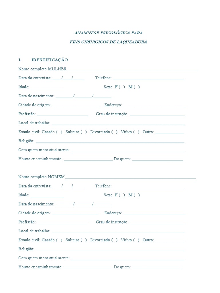 Anamnese LAQUEADURA | PDF