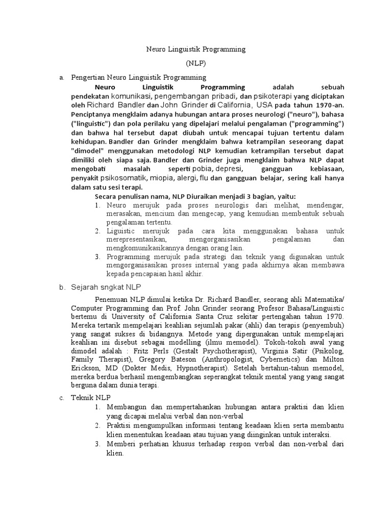 Tugas Neuro Linguistik Programming - Muhammad Rizki Noor SDP 48 | PDF
