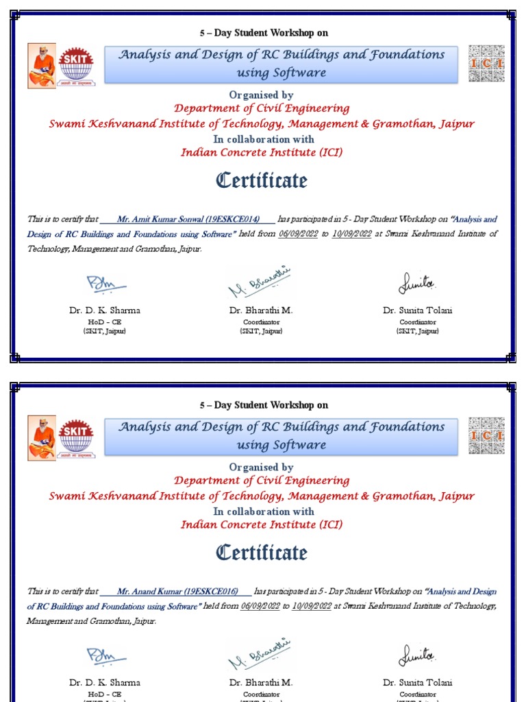Certificates of Participation for a 5-Day Student Workshop on Analysis ...