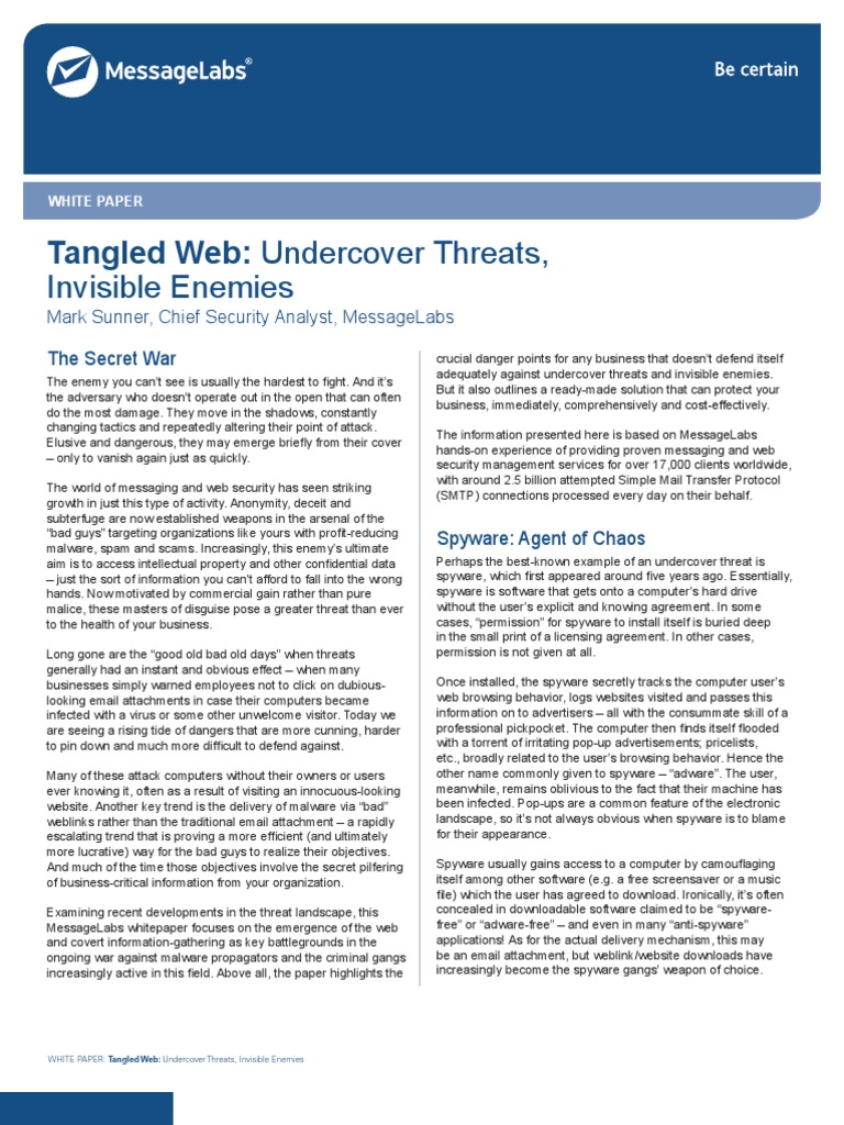 Tangled Web-Undercover Threats, Invisible Enemies | PDF | Spyware ...