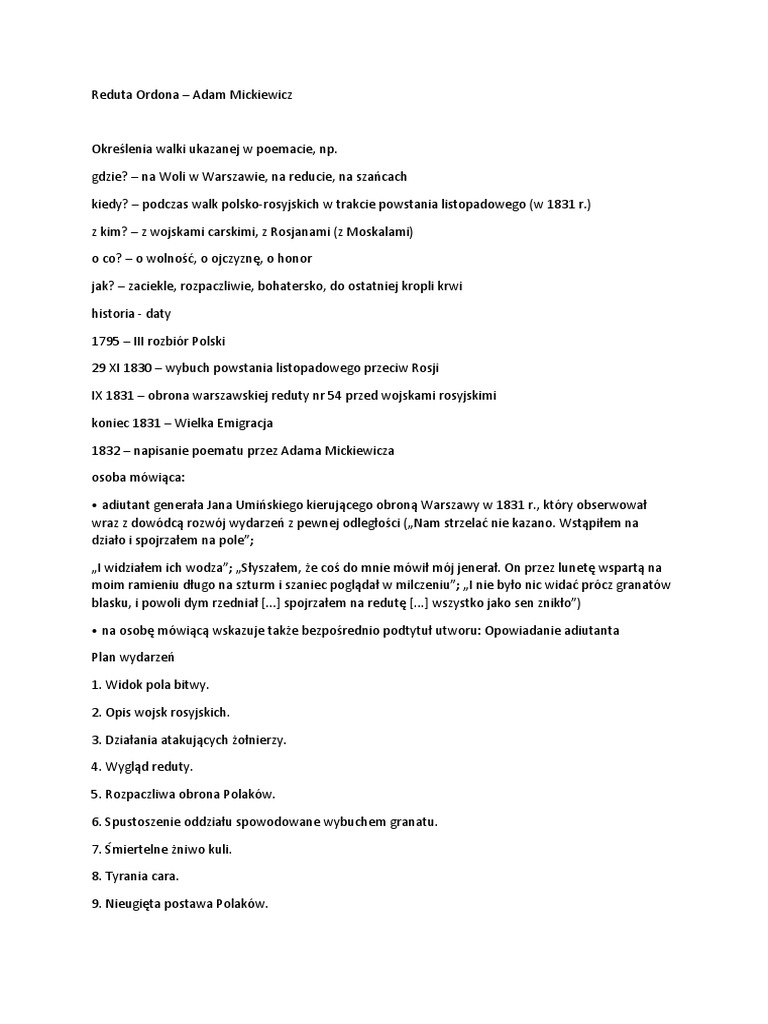 Reduta Ordona Notatka | PDF