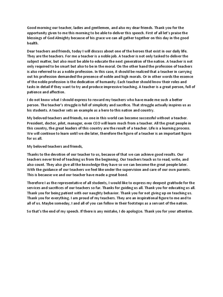 Pidato Bahasa Inggris Hari Guru | PDF | Teachers | Cognition