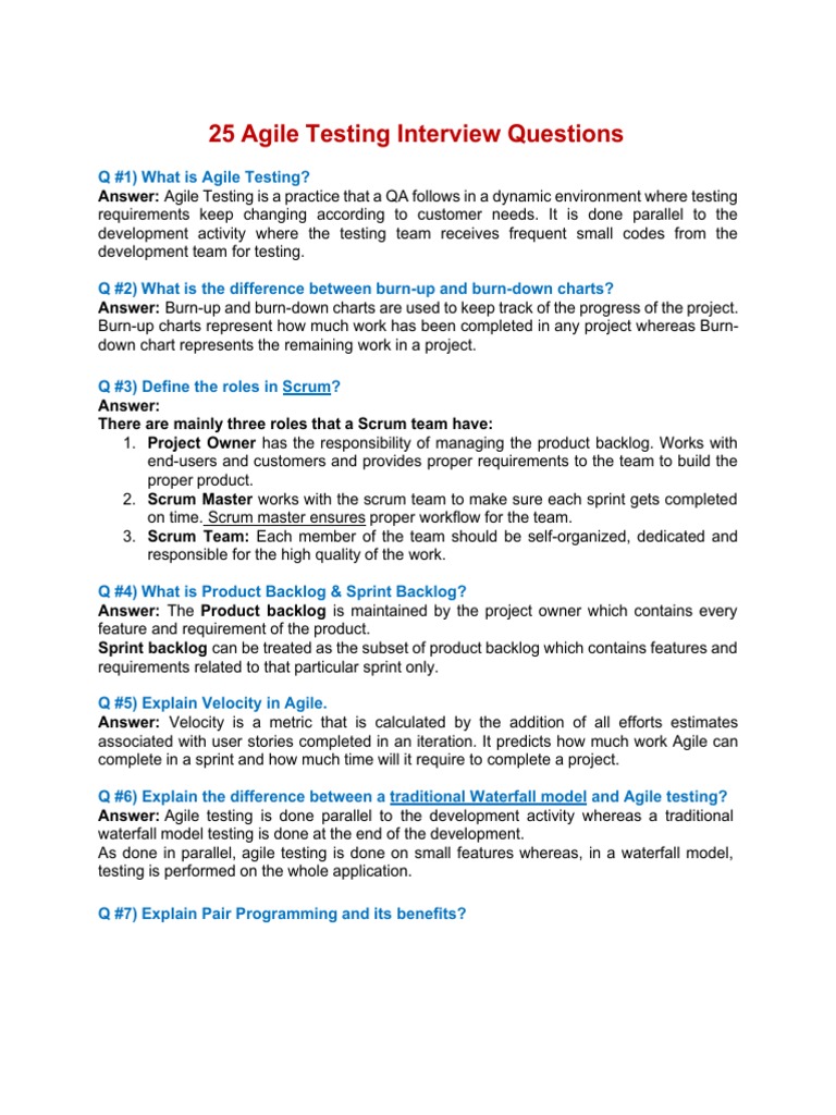 25 Agile Testing Interview Questions Explained | PDF | Scrum (Software ...