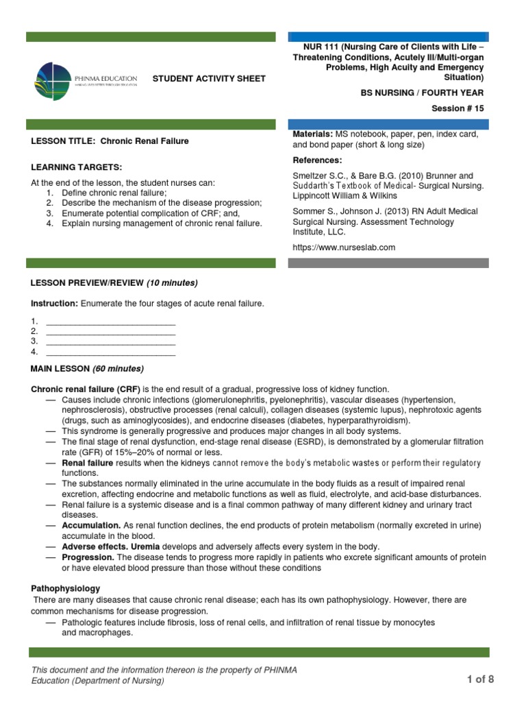 Nur 111 Session 15 Sas 1 | PDF | Chronic Kidney Disease | Kidney