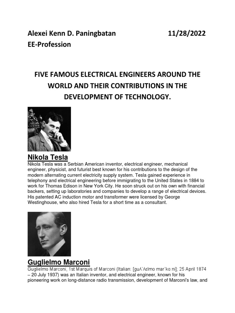 Five Famous Electrical Engineers Around The World and Their Contributions in The Development of ...