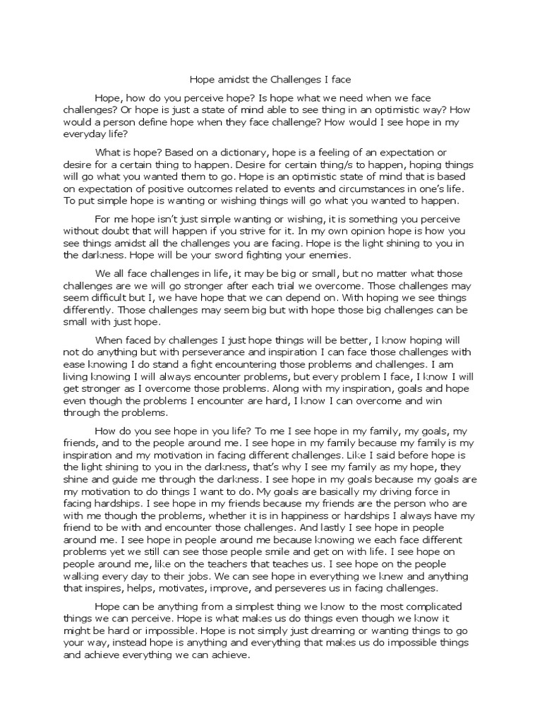 Essay About Hope | PDF | Hope | Motivational