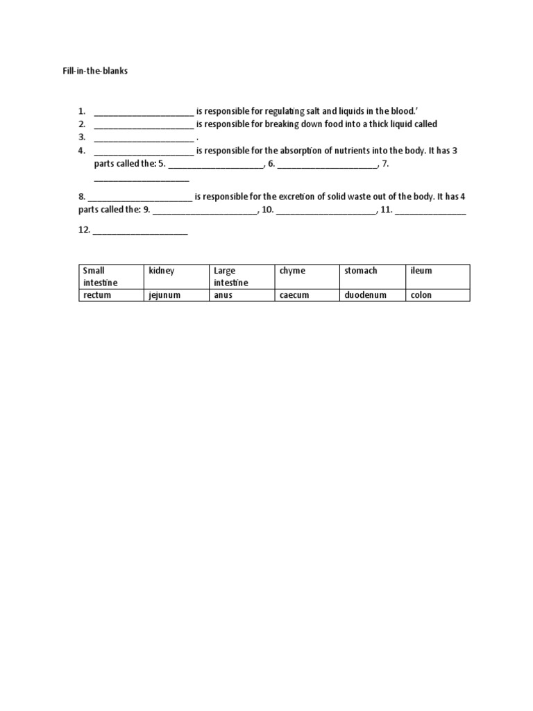 Digestive System Quiz Pdf