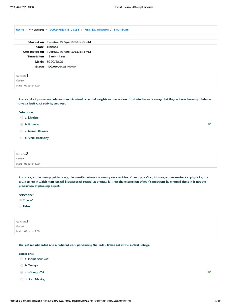 Art Appreciation (Final Exam - Attempt 2 Review) | PDF | The Arts | Paintings