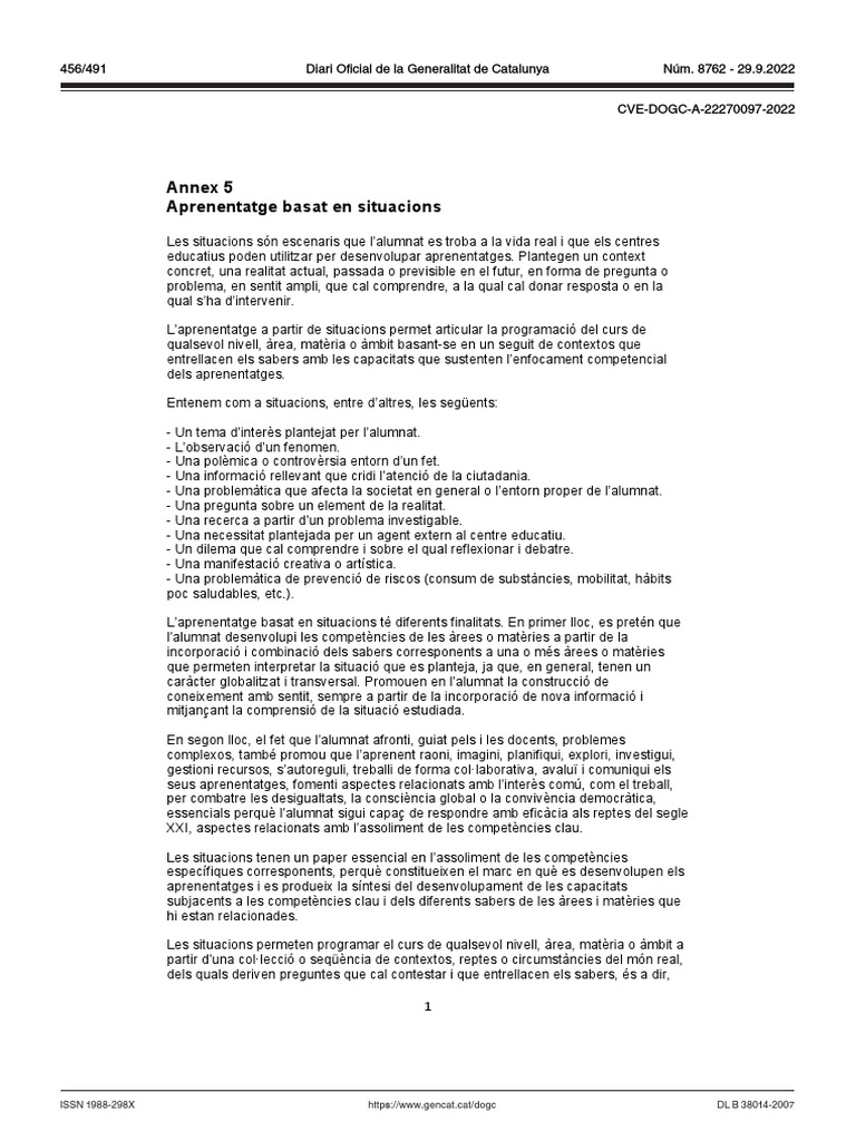 Decret 175 2022situacions Aprenentatge | PDF