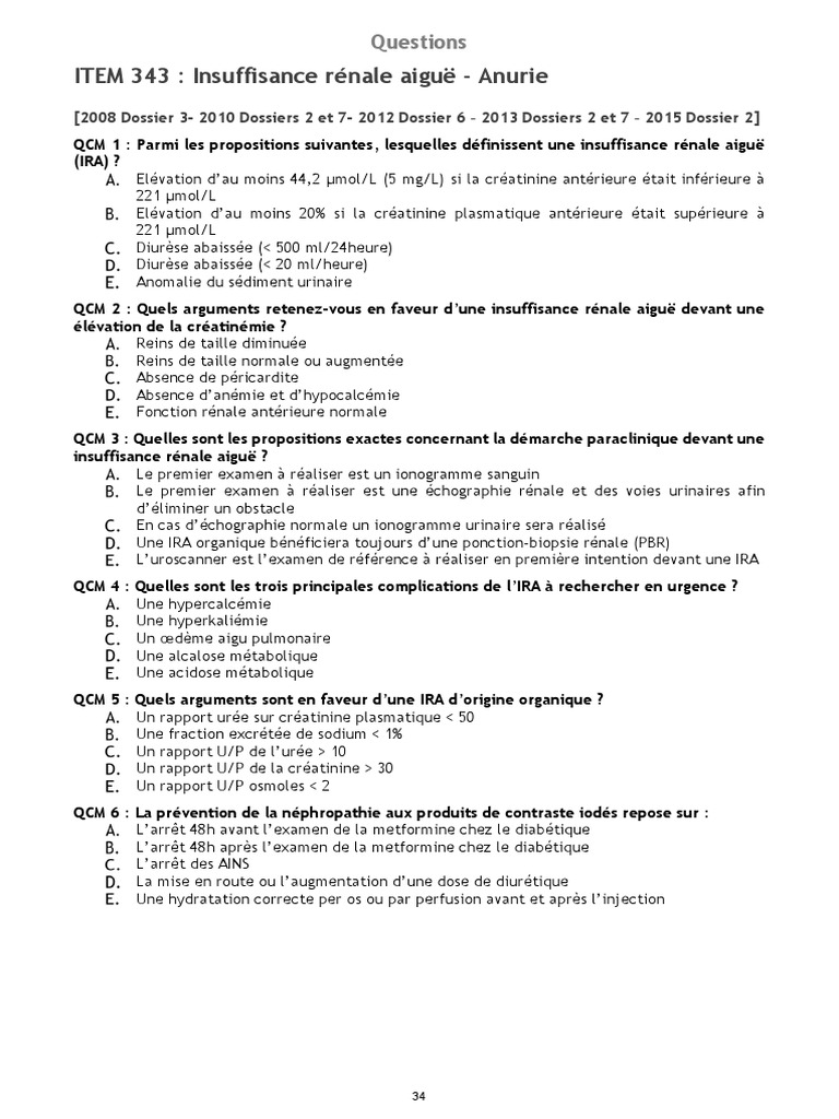 Insuffisance rénale aiguë : Diagnostic et Complications | PDF ...