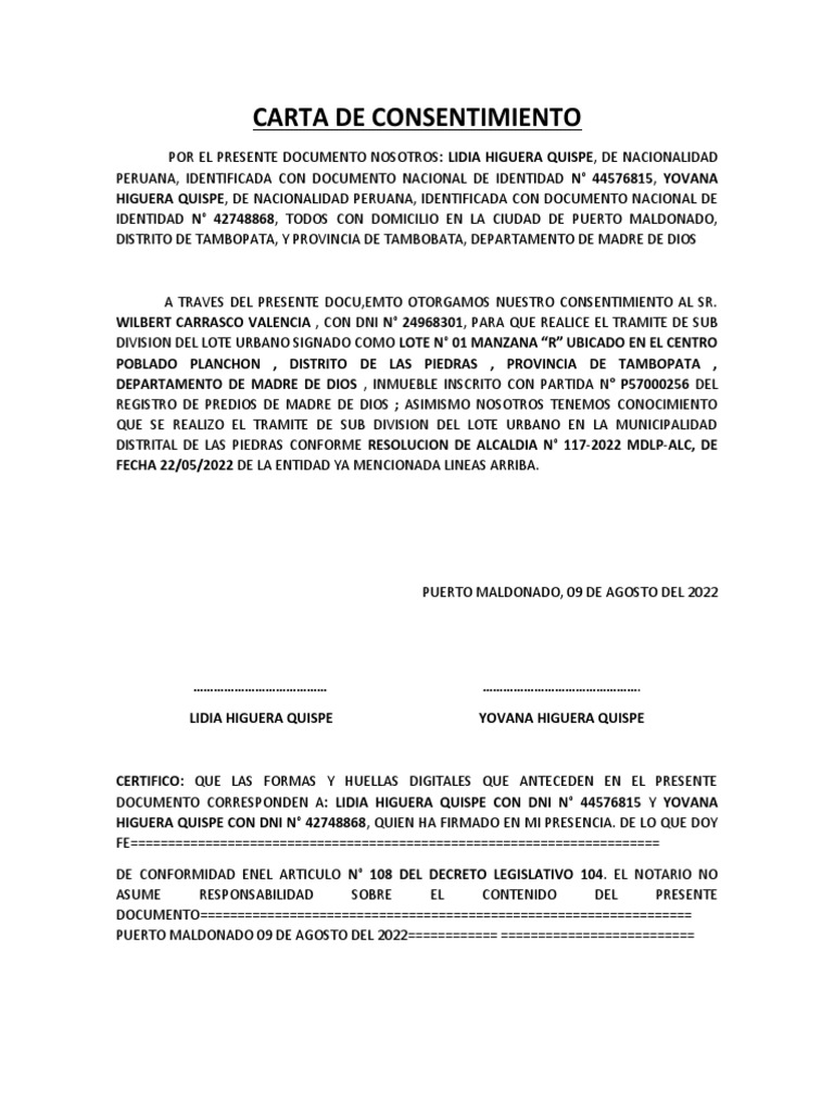 Carta de Consentimiento | PDF