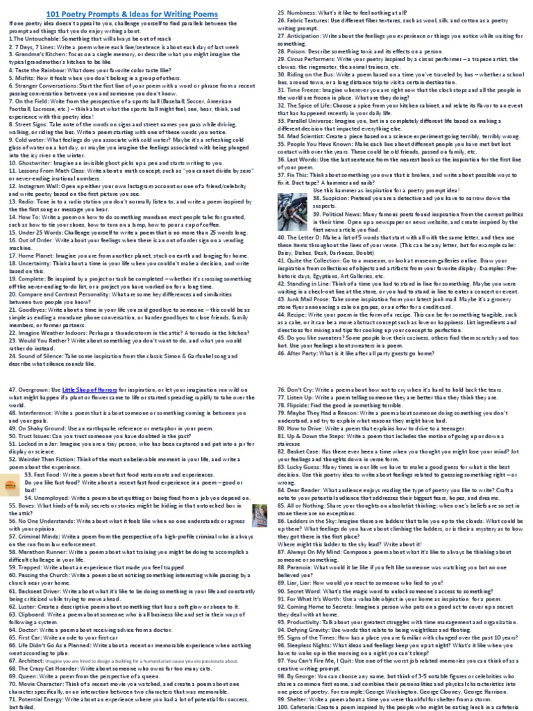 101 Poetry Prompts | PDF | Experience | Thought