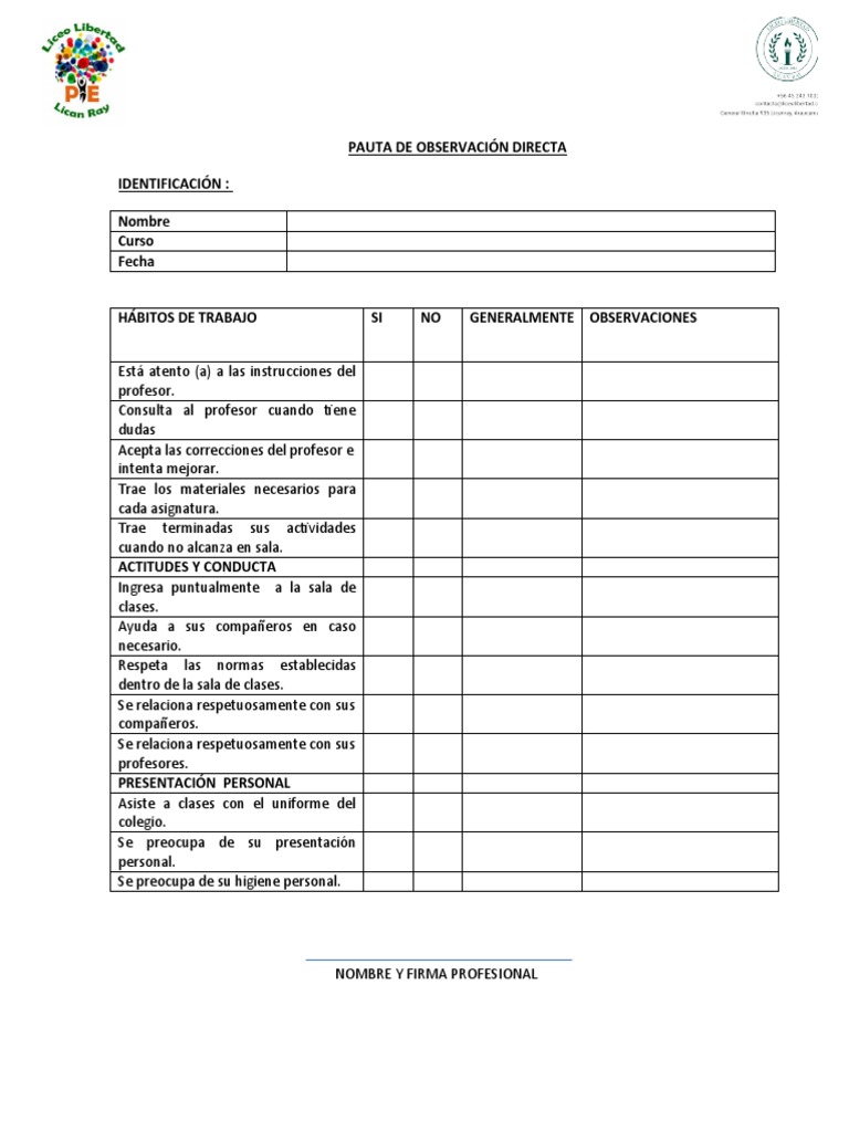 Pauta de Observación Directa FIL-DIL-DIM | PDF | Crecimiento personal y ...