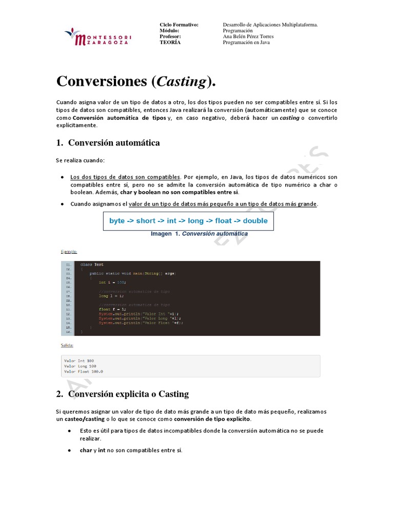 05 - Conversiones | PDF | Java (lenguaje de programación) | Tipo de datos
