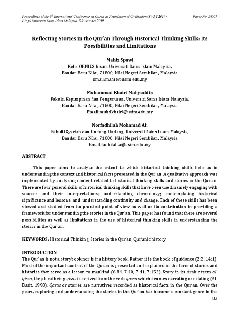 SWAT PAPER PROCEEDINGS Reflecting Stories in The Quran Through ...