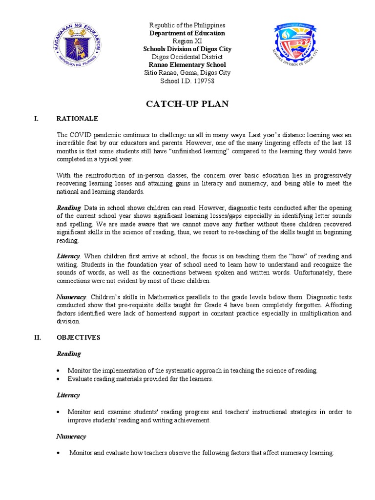 Addressing Learning Losses Through a Catch-Up Plan: Ranao Elementary School's Response to COVID ...