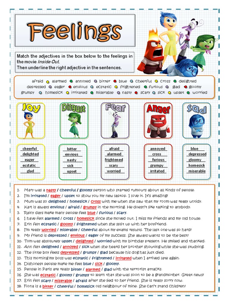 Feelings and Emotions Vocabulary Exercises | PDF | Cooking, Food & Wine ...