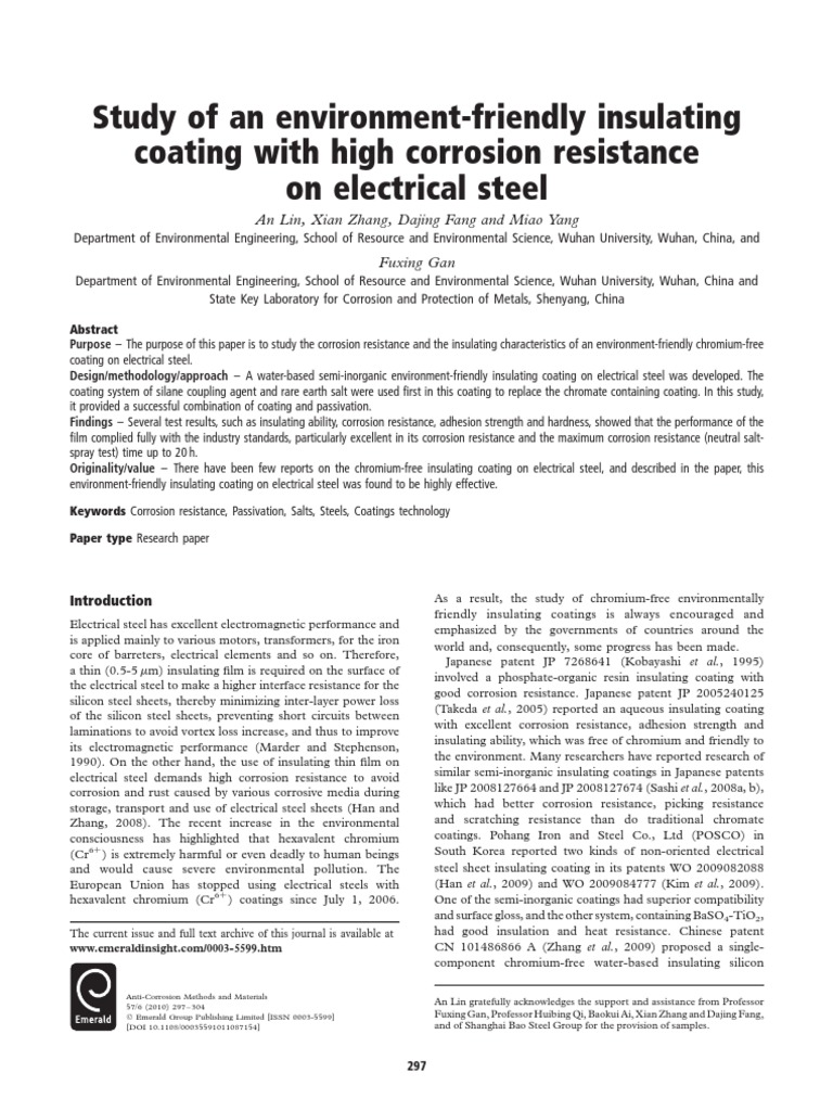 Study of An Environment-Friendly Insulating Coating With High Corrosion ...